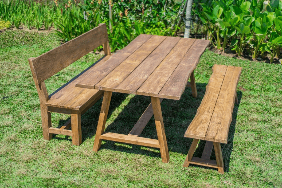 Teak garden table Java 220 x 100 + teak garden bench Java 220 + teak b – Souren Meubels